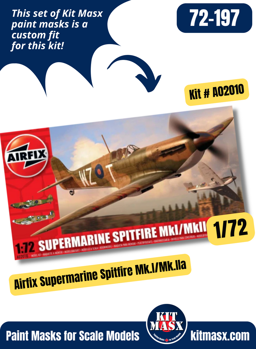 Airfix Supermarine Spitfire Mk.I/Mk.IIa 1/72 Canopy & Wheel Paint Mask – Kit Masx