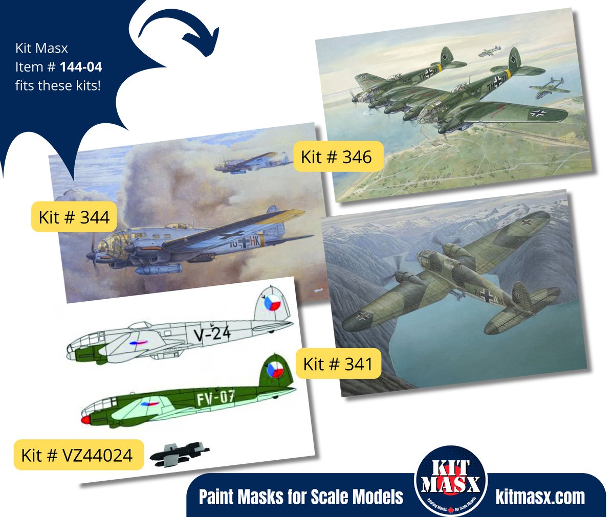 Roden Heinkel He 111 H-6/H-16/H-20 & Z-1 Zwilling 1/144 Canopy & Wheel ...