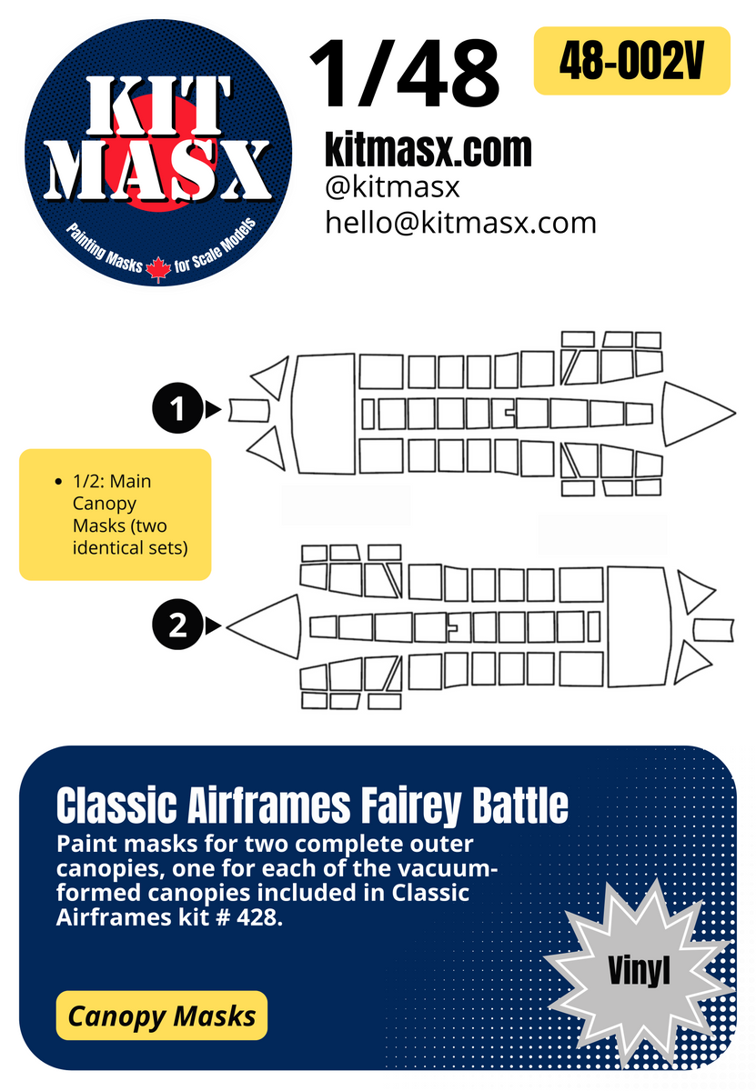 Classic Airframes Fairey Battle 1/48 Canopy Paint Masks, Kit # 428 ...