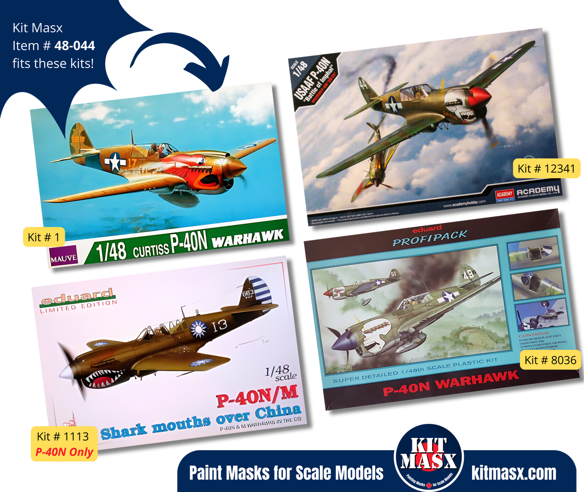 Academy Curtiss P-40N Warhawk 1/48 Canopy Paint Masks, Kit # 12341 ...