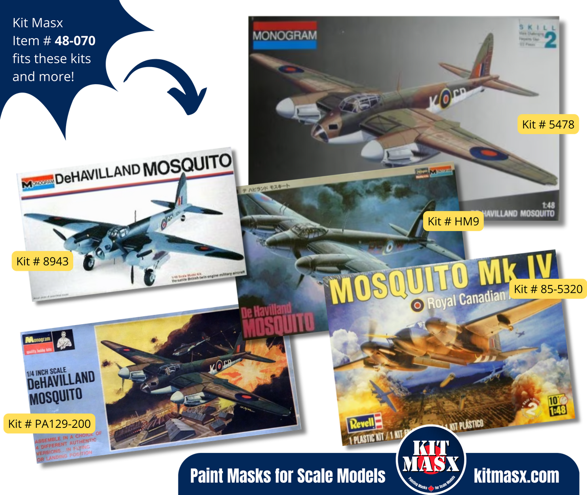 Monogram De Havilland Mosquito 1/48 Canopy & Wheel Paint Masks, Kit ...