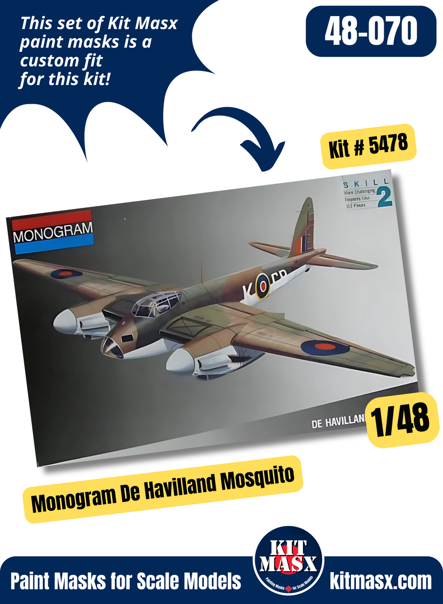Monogram De Havilland Mosquito 1/48 Canopy & Wheel Paint Masks, Kit ...