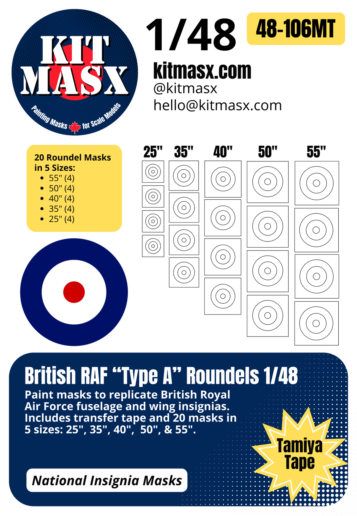 British RAF Roundels Type A/B/D 1/48 & 1/72 National Insignia Paint Ma ...
