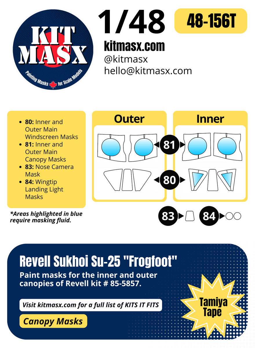Revell Sukhoi Su-25 "Frogfoot" 1/48 Canopy Paint Masks, Kit # 85-5857 ...