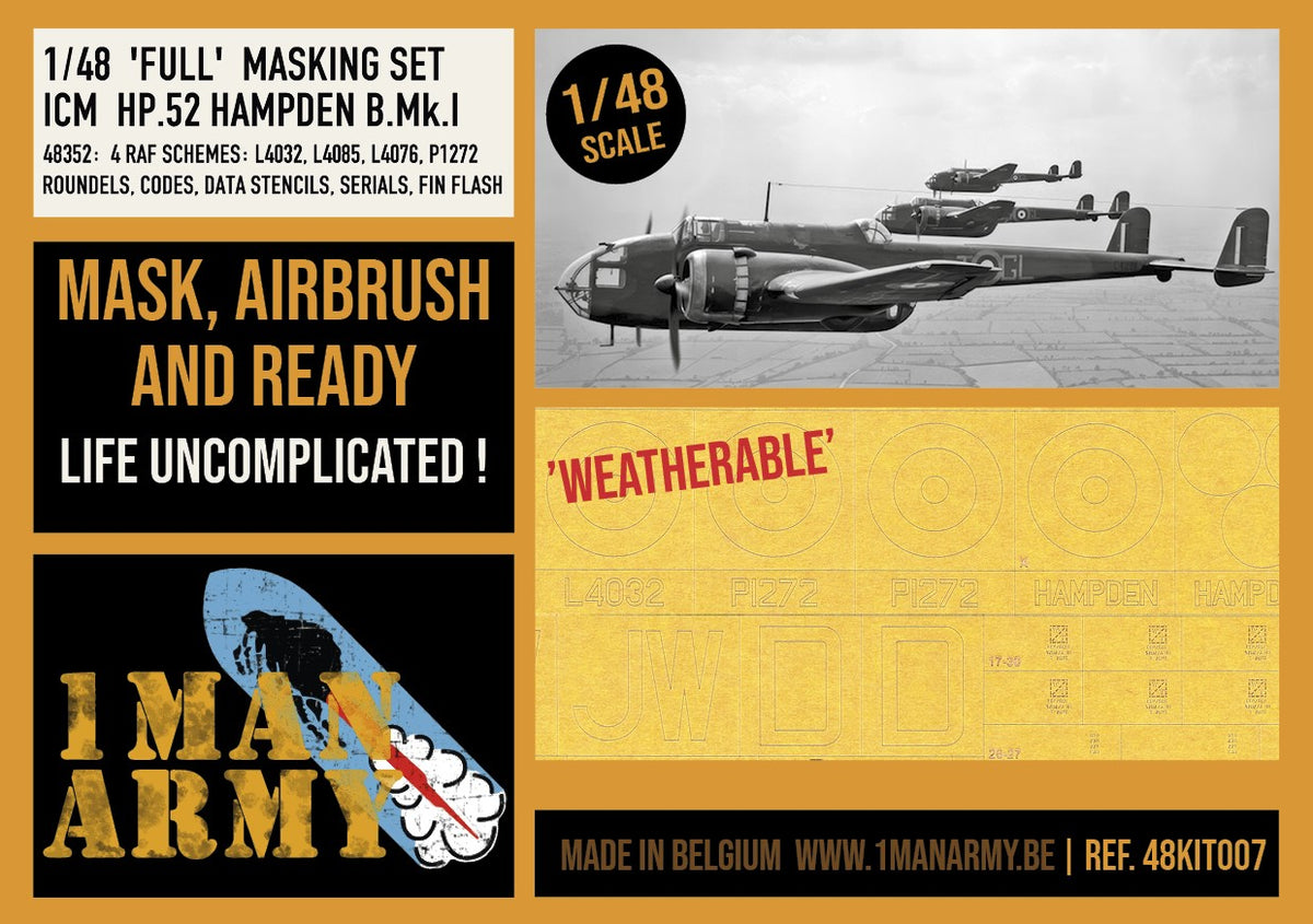 ICM HP.52 Hampden B.Mk.I 1/48 Full Marking Set, High-Definition Paint ...