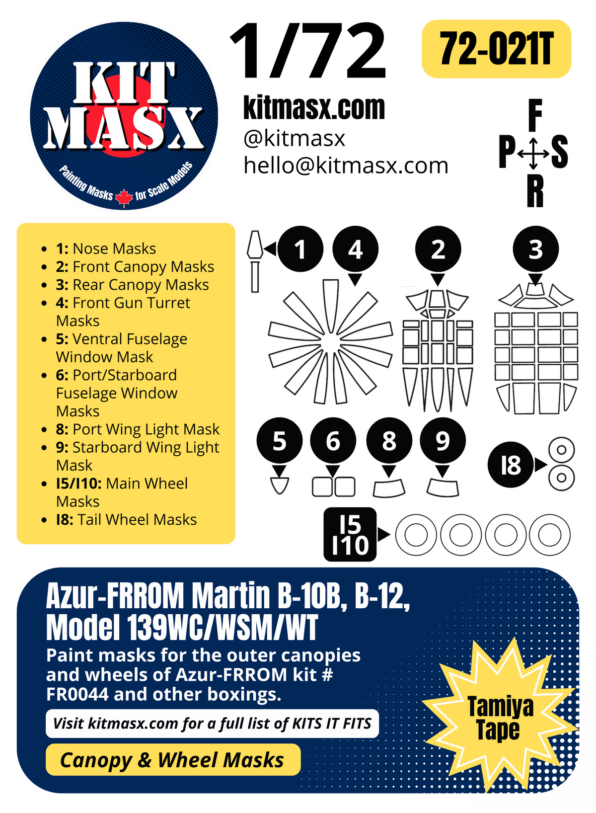 Azur-FRROM Martin B-10B, B-12, Model 139WC/WSM/WT 1/72 Canopy & Wheel ...