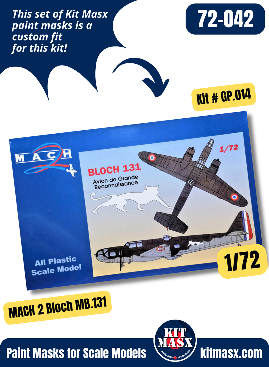 MACH 2 Bloch MB.131 1/72 Canopy Paint Masks, Kit # GP.014 – Kit Masx