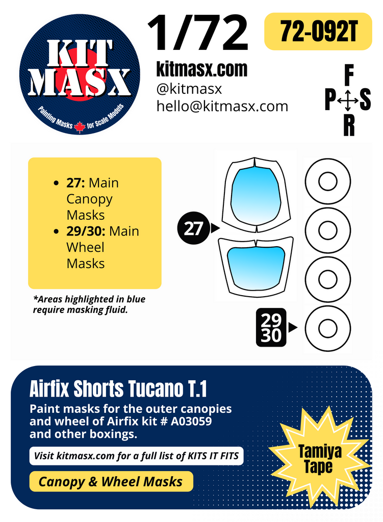 Airfix Shorts Tucano T.1 1/72 Canopy & Wheel Paint Masks, Kit # A03059 ...