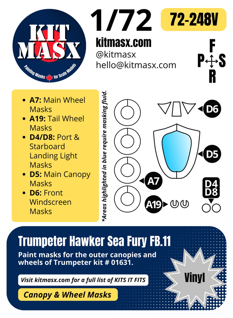 Trumpeter Hawker Sea Fury FB.11 1/72 Canopy & Wheel Paint Masks, Kit ...